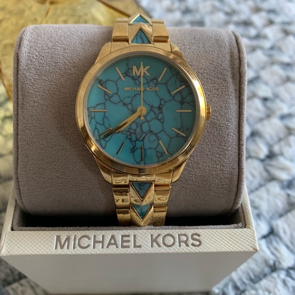 Michael Kors | Accessories | Michael Kors Runway Mercer Gold Turquoise ...